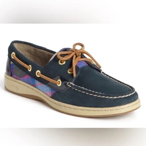 Sperry | Shoes | Sperry Bluefish 2eye Boat Shoes Navy Blue Plaid Purple ...